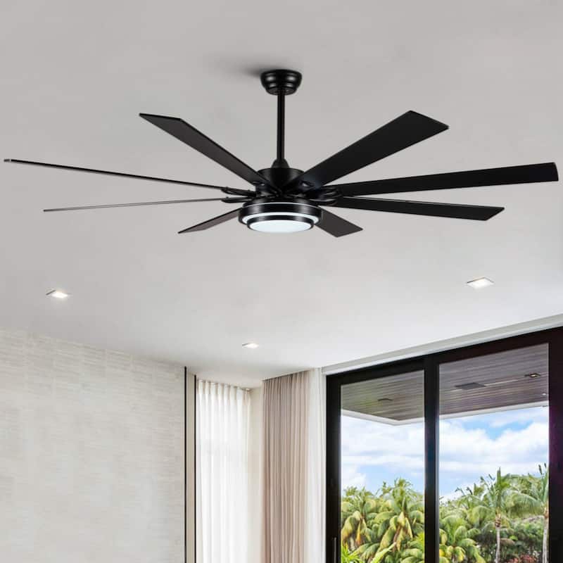 72" Integrated LED Matte Black Large Smart Ceiling Fan with Remote Control - Overstock - 40602248